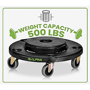 Alpine Rolling Brute Trash Can Dolly - Trash Can Dolly with Wheels/Trash Can Roller Base for Round 20, 32, 44, or 55 Gallon Garbage Bins, Heavy Duty Holds Up to 500lbs (Black)