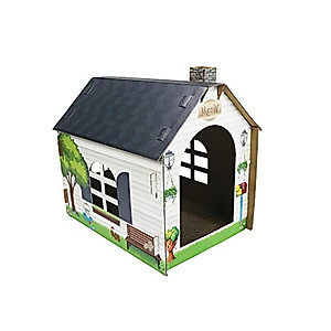 ASPCA Cardboard Cat House Hideaway Playhouse with Cat Scratcher Scratching Pad 19"L x 13"W x 17"H
