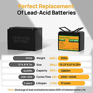 ECO-WORTHY 12V 100AH LiFePO4 Battery with 15000 Cycles, BMS - For RV, Marine, Solar Home Off-Grid System