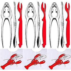 YGAOHF Crab Crackers and Tools, 12 Pcs Professional Seafood Tools Set includes 3 Crab Crackers, 3 Lobster Shellers, 3 Crab Leg Forks/Picks, 3 Disposable Lobster Bibs and Storage Bag, Dishwasher Safe