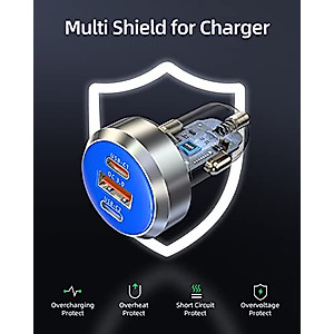 USB C Car Charger, 65W 3-Port Super Fast Car Charger Adapter, PD & QC 3.0 Type C Cigarette Lighter USB Charger, USB C Car Phone Charger Adapter for iPhone 14 Pro Max/13, Samsung Galaxy, Google Pixel