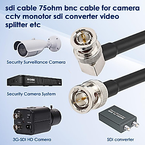 XRDS -RF 3G/6G SDI Cable HD-SDI BNC Male to Right Angle BNC Male 75 Ohm RG179 Jumper Cable 3ft for Surveillance Camera System Cables/CCTV/DVR