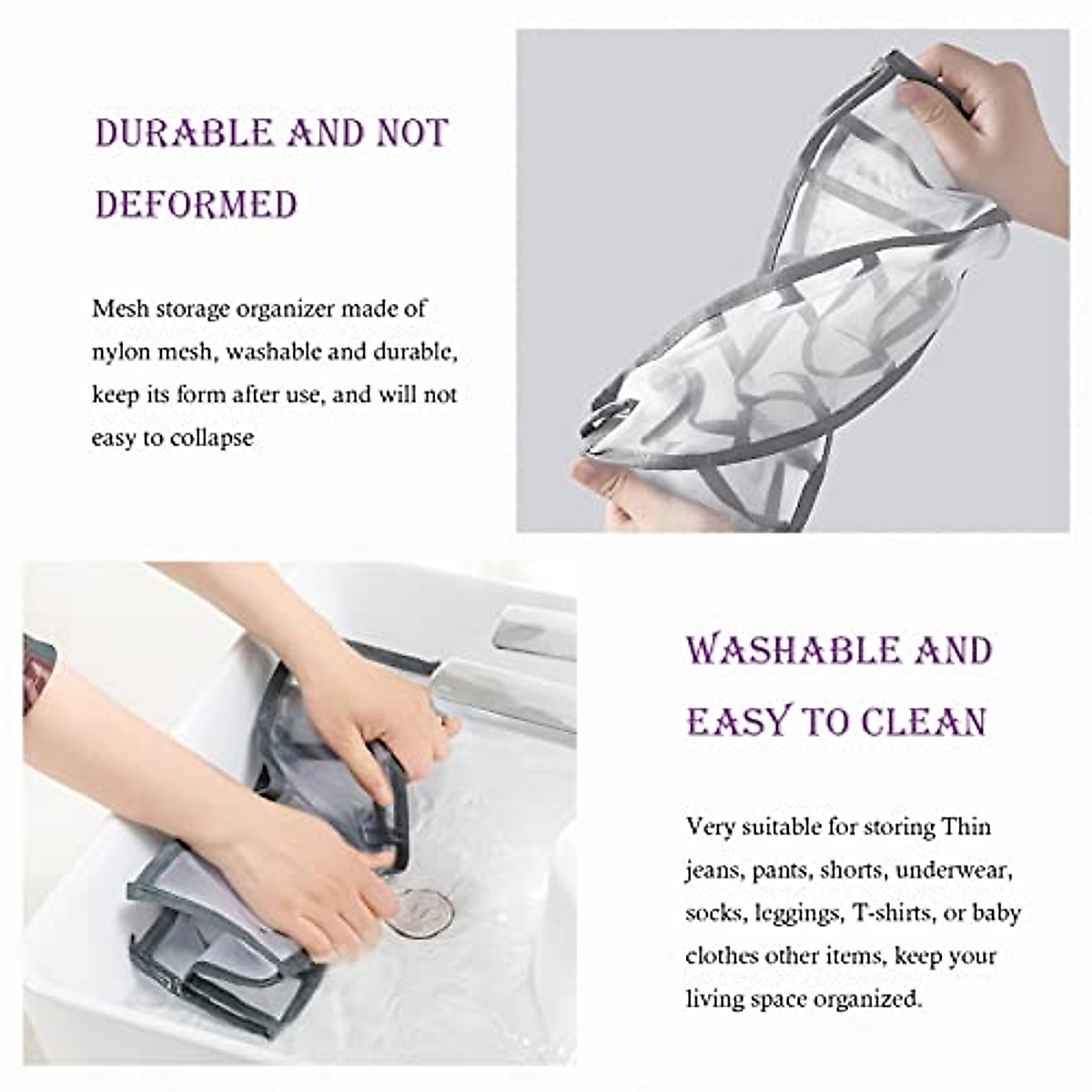 3PCS Washable Wardrobe Clothes Organizer, 7 Grids Foldable Visible Closet Organizer Clothes Drawer Mesh Separation Box for Jeans,Leggings,T-shirt,Skirts,Kid Clothes Compartment Storage Box