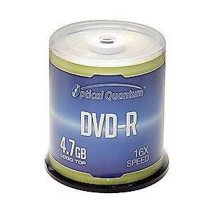 Optical Quantum DVD-R 4.7GB 16x Logo Top Media Disc - 100 Discs Cake Box (FFP), Blank DVDs for Burning, Writable Recordable DVD Discs, DVD-R Blank Discs 100 Pack