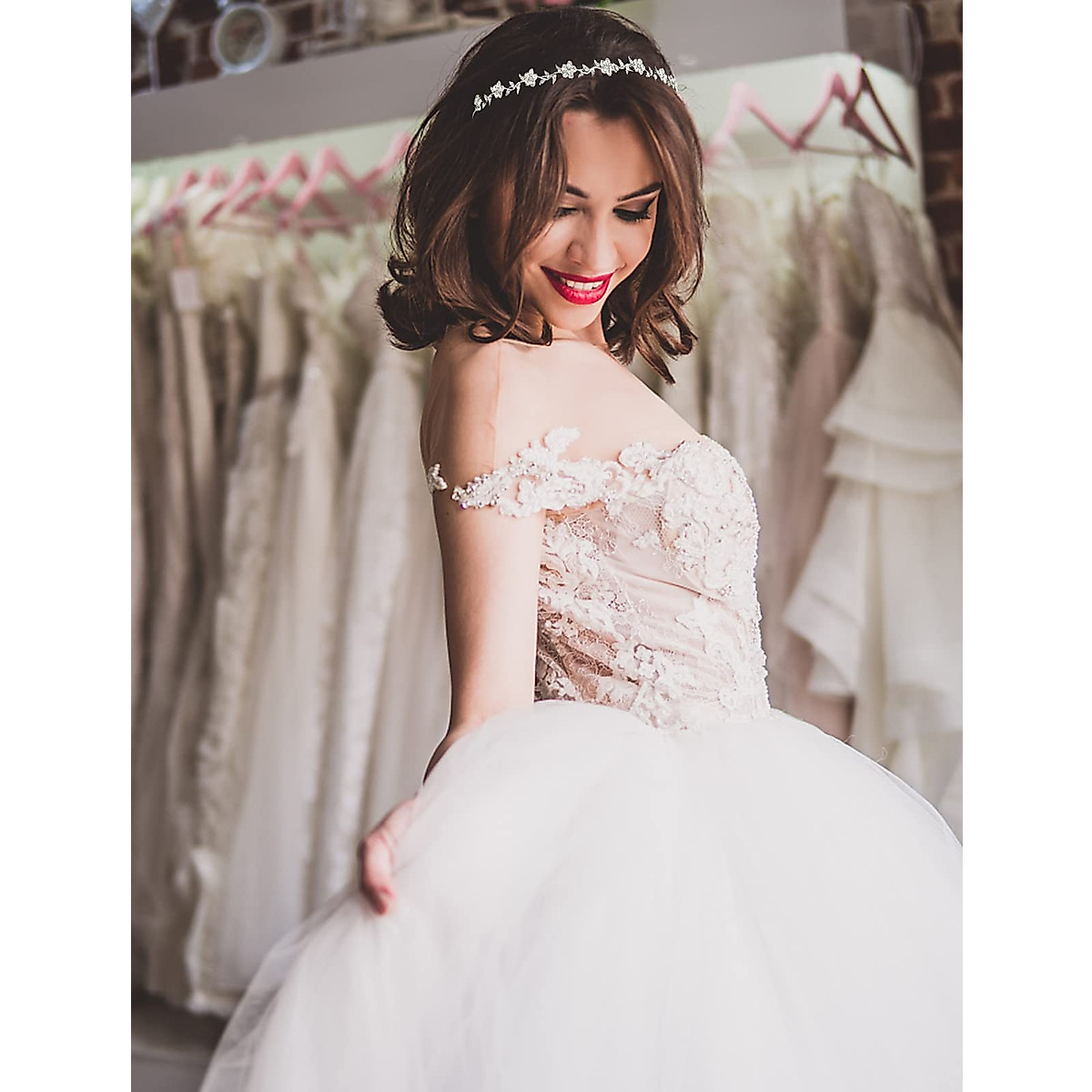 Jaciya Rhinestone Headband Silver Bridal Wedding Headband Crystal Flower Girl Leaves Crown Metal Hair Band Tiara Prom Hair Accessories for Women Girls