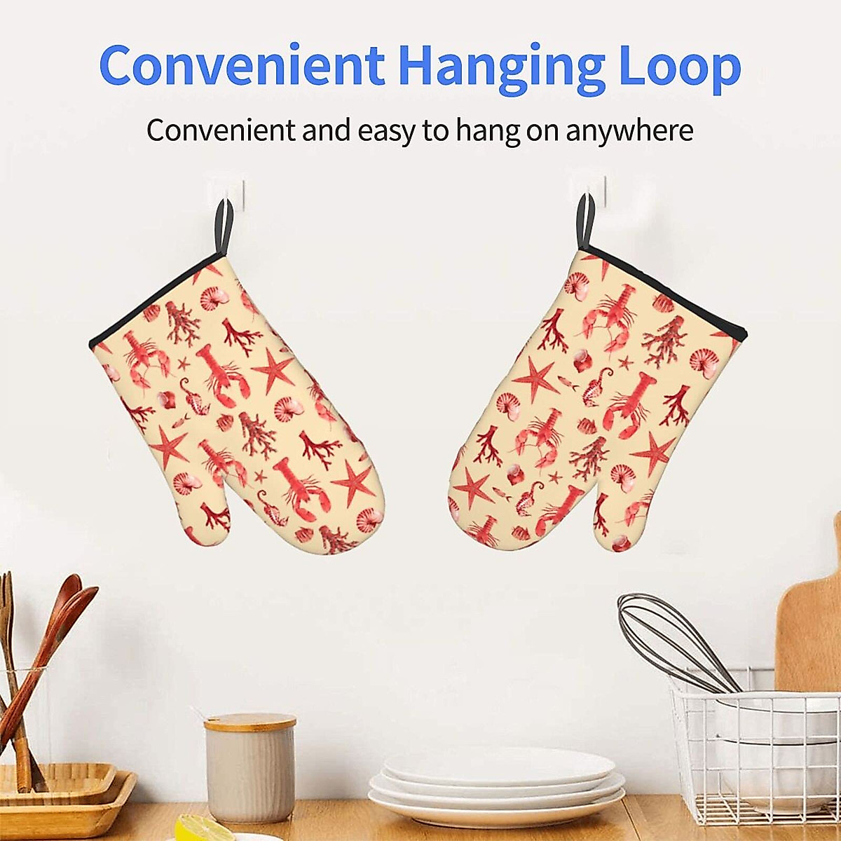 Lobster Print Oven Mitts/Gloves 1 Pair, for Home Kitchen Cooking Baking BBQ for Women/Men