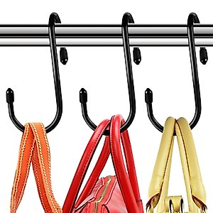 HiGift Purse Hanger for Closet, Unique Twist Design Black Vinyl Coated Bag Hanger Organizer Hooks, Large Closet Hooks Purse Organizer for Hanging Purses,Handbags,Belts,Hat,Backpack,Jeans -8 Pack