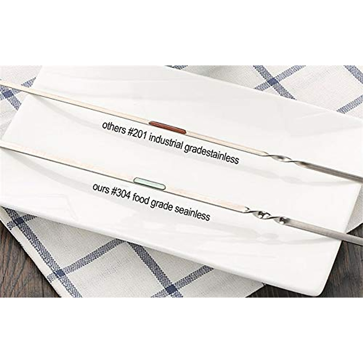 JOMVERL 12PCS Kabob Skewers Flat Metal BBQ Barbecue Skewer 14" Long Stainless Steel Shish Kebob Sticks Wide Reusable Grilling Skewers Set for Meat Shrimp Chicken Vegetable, 12 Pack