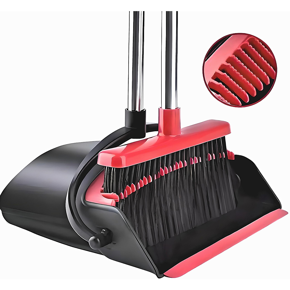 Self-Cleaning Broom and Dustpan Set, Indoor/Outdoor, with Dustpan Teeth, Stand Up Design