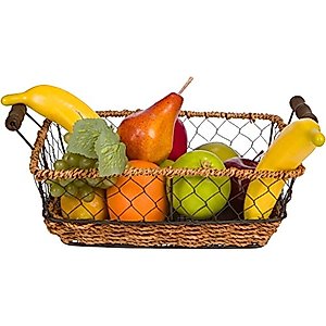 Rectangular Wire Storage Basket with Handles and Seagrass by Trademark Innovations