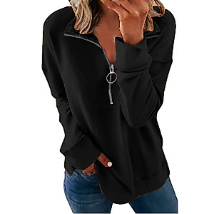 NEYOUQE fall sweatshirts womens black tops dressy casual zip up hoodie jacket y2k match women oversized crew neck sweatshirt black long sleeve shirt girls fitted women hoodies plus size clothes XXL