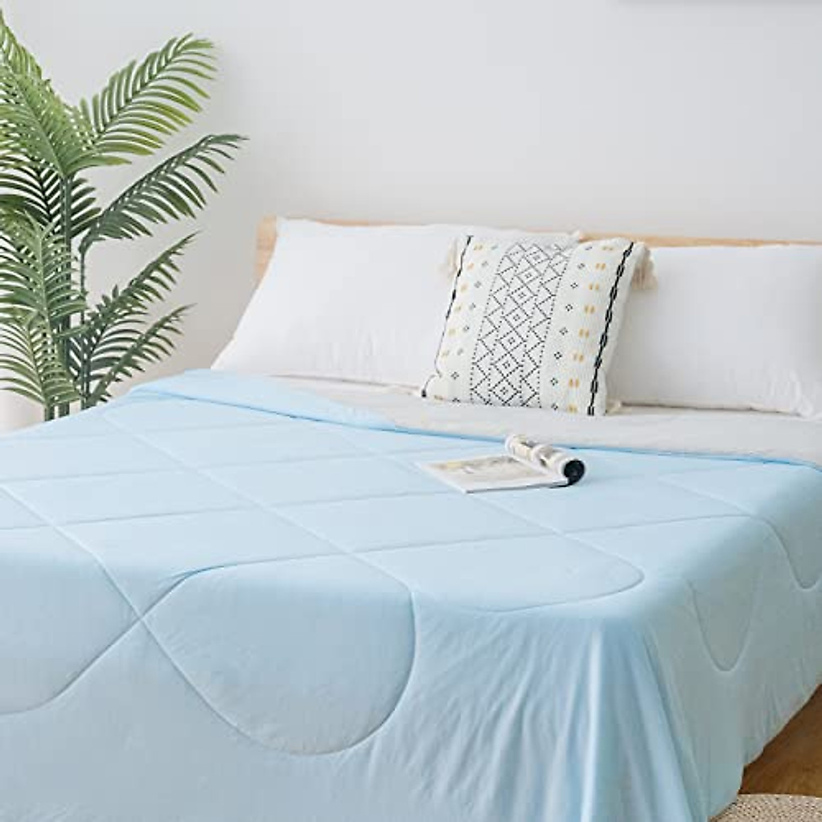 HOMFINE Cooling Blanket for Hot Sleepers - Both Sides Q-Max>0.45 Arc-Chill Cooling Fiber for All-Season, Breathable Soft Keep Cool Summer Blanket for Bed Couch Sofa (Blue, 90 x 90 inches)