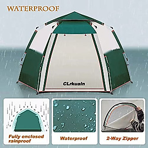 CLrkualn Camping Tent Pop Up 60 Seconds Set Up Family Dome Tent Waterproof Windproof Tent Double Layer Portable with Carry Bag for Outdoor Picnic Hiking Glamping (Green, Medium)
