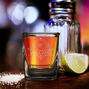 Personalized Monogram Laser Engraved Square Heavy Base Prism Shot Glass 2 oz. with Optional Gift Box, Custom Initial Name Gifts for Him, Her