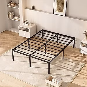 MISAGI California King 14inch Metal Bed Frame No Box Spring Needed, Heavy Duty Metal Platform with Tool Free Setup, Black, Durable, Suitable for Bedroom, California King