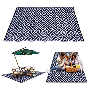 Latest Sense Outdoor Plastic Straw Rug 5x8ft – Outdoor Patio Rug Camping Mat – Durable Waterproof Black and Gray Outdoor Rug – Outside Rug Ideal for Patio, Deck, Beach, Garden, RV