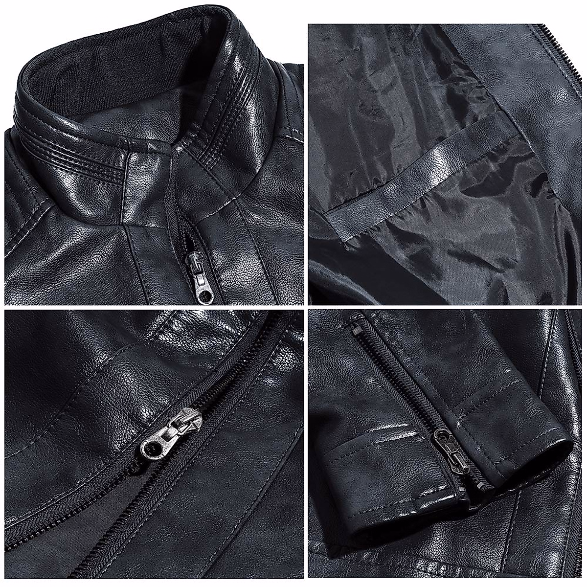 WULFUL Men's Stand Collar Leather Jacket Motorcycle Lightweight Faux Leather Outwear