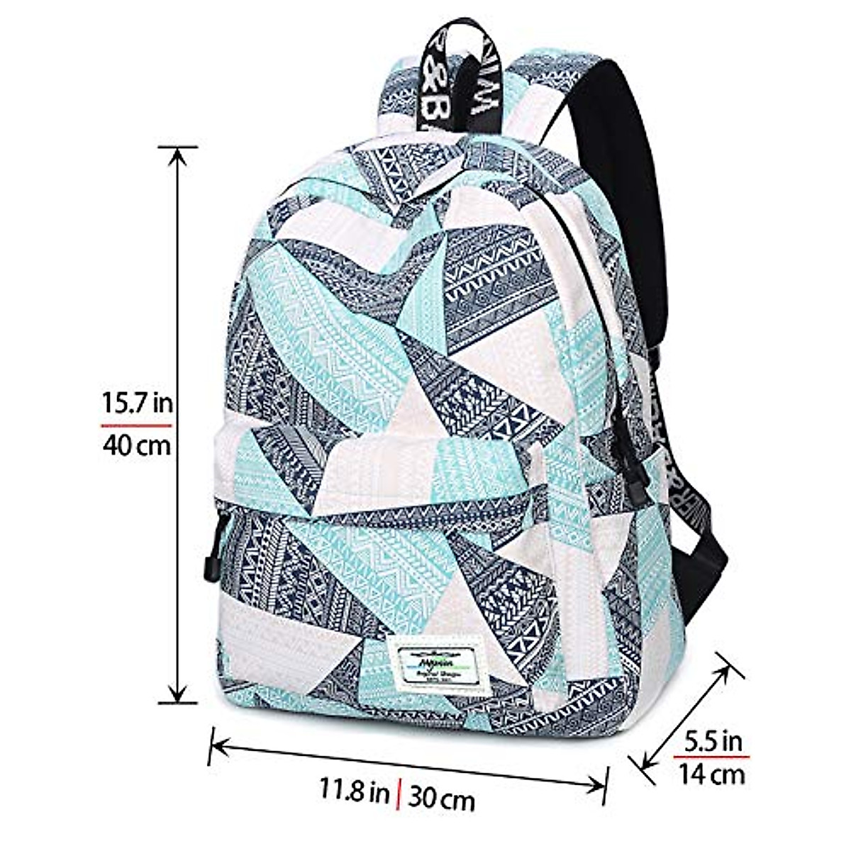 mygreen Backpack for Teens, Fashion Geometric Pattern Laptop Backpack College Bags Shoulder Bag Daypack Bookbags Travel Bag Blue&Green&Orange