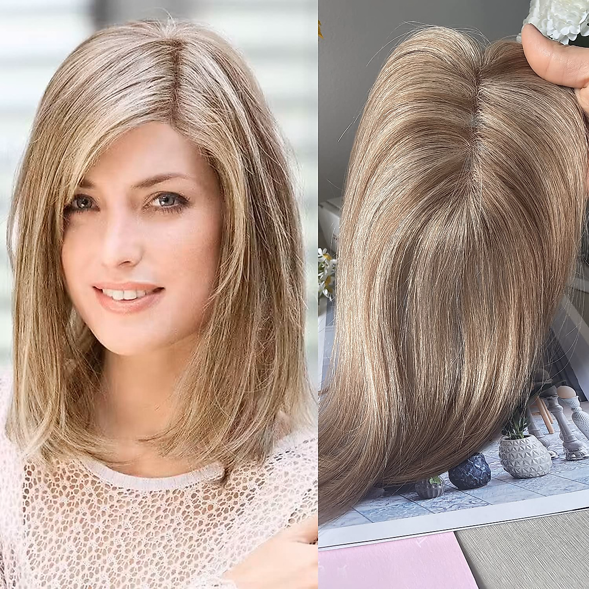 gulagula Hair Toppers for Women Real Human Hair Pieces with Thinning Hair Human Hair Toppers with Bangs Clip in Hair Extensions