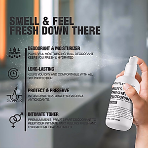 Gentlehomme - Men’s Private Parts Deodorant - Anti-Chaffing Balls Spray - Hydrating & Refreshing - Toner & Moisturizer - With Aloe Vera & Witch Hazel - All Skin Types - Vegan -Amber Leather Scent -4oz
