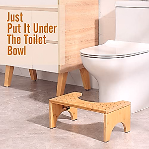 iFedio Toilet Stool, Poop Stool,Bamboo 7 Inch Toilet Potty Stool,Foldable Squat Stool Potty with Anti Slip Layer,Toilet Stool Squat Adult