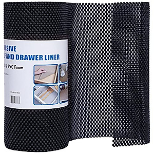 DwellAid 18in x 8FT, Black Shelf Cabinet Liner, Strong Grip, Non Adhesive Easiest Install Mat, Shelf Liner for Kitchen Cabinets Non Adhesive, Kitchen Drawer Liners, Durable Organization Liners
