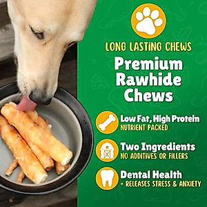 Lucky Premium Treats Chicken Wrapped Dog Treats – USA Made Raw Hide Sticks for Medium Dogs – Long Lasting, Preservative Free Dog Treats – 10 Chews