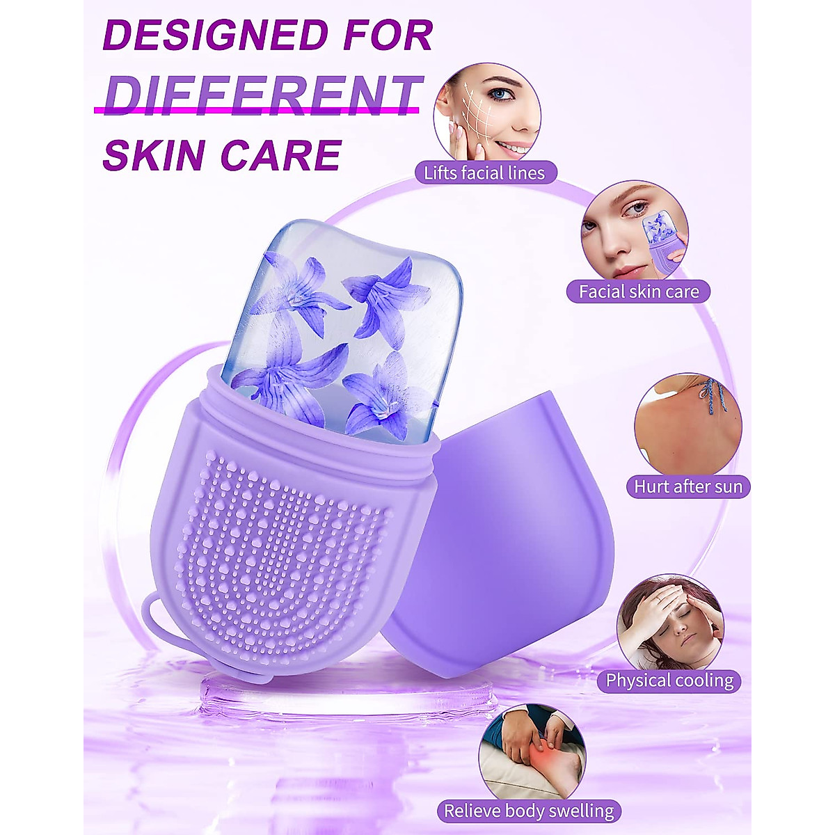 MYSEXY Ice Roller for Face & Eye, Beauty Facial Ice Rollers Ice Holder Mold Face Puffiness Relief Massage Skin Care Tools for Brighten Lubricate Shrink Pores Remove Fine Lines (Purple)