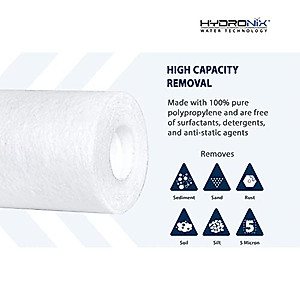 Hydronix SDC-25-1005 Whole House RO Reverse Osmosis Sediment Water Filter Cartridge, 5 Micron, 2.5" x 10"