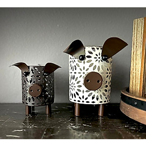 Farmhouse Metal Small Storage Basket Set For Kitchen or Bathroom Pig Decor, 2 Count Stackable Small Basket with Handle