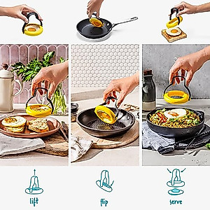 Dreamfarm Flegg 3-In-1 Flexible Silicone Egg Rings, Flippers, & Servers Safe on Non-Stick - Pack of 2, Yellow/Black