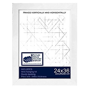 24x36 Picture Frame | 1.25" White MDF | Plexi Glass and Wire Hanging Hardware Included