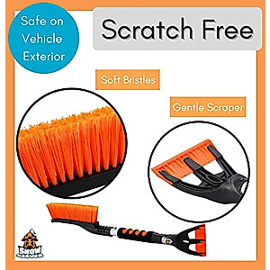 BIRDROCK HOME 24" Snow Brush with Detachable Ice Scraper for Car | 9" Wide Bristle Brush | Size: Car & Small SUV | Lightweight Aluminum Body with Ergonomic Grip