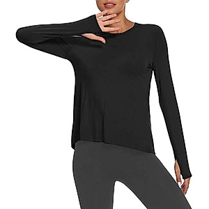 Mippo Long Sleeve Wokout Shirts for Women Yoga Tops Tie Back Tank Tops Thumb Hole Shirts Backless Tops Gym Sweater Workout Clothes Sports Active Exercise Wear for Women 2022 Black L