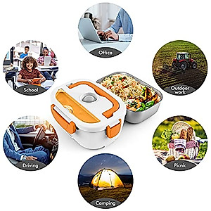 COCOBELA Electric Lunch Box Food Heater, Portable Food Warmer for Car Truck Home Work Adults Food Heating, Leak Proof, 1.5L Removable 304 Stainless Steel Container, 110V/12V/24V