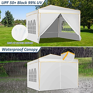 COBIZI 10x10 Canopy with 4 Removable Sidewalls,Pop Up Canopy Tent for Parties Waterproof Wedding Event Canopy,Instant Outdoor Gazebos with Church Window,Carry Bag,4 Stakes,Ropes & Sandbags,White