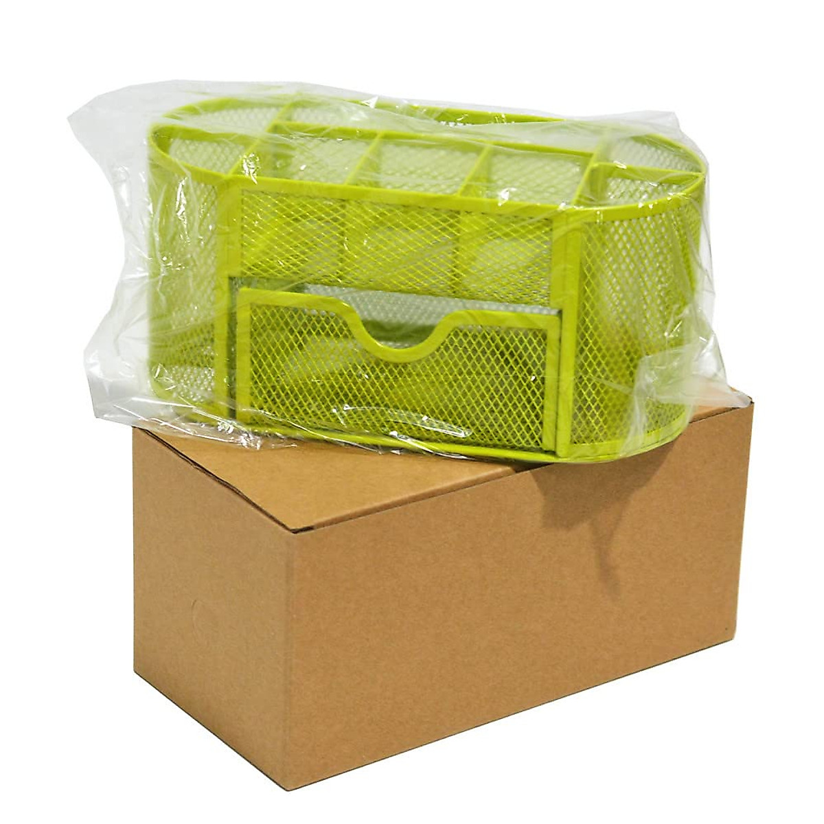 Black office accessories, desk pen holder, mesh desk organizer with 8 compartments and 1 drawer, student stationery creative desktop iron mesh combination organizer, suitable for office home school classrooms (red)