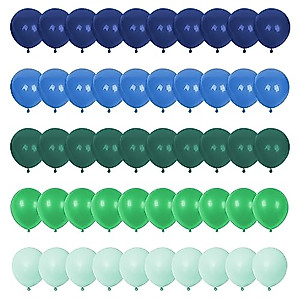 Blue and Green Balloons 50Pcs 12 Inch Navy Blue Latex Balloon for Birthday Golf Party Boy Baby Shower Football Video Game Jungle Safari Dinosaur Party Decorations with Dark Light Green Balloon