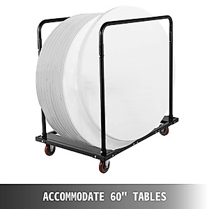 Happybuy Folding Table Cart Black Table Rack for 60" Round Tables Heavy Duty Table Trolley Black Desk Trolley Steel Frame Rolling Casters Party Event Hotel Furniture 10 Table Capacity