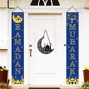 Ramadan Mubarak Decorations Set Ramadan Mubarak Porch Sign - Welcome First Day of Ramadan Banner Hanging Decoration for Indoor/Outdoor Front Door Decor Ramadan Party