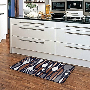 Aslsiy Kitchen Rug Cutlery Utensil Fork Knife Area Rug Spoon Floor Comfort Mats Welcome Mat for Bedroom Living Room Doormats Home Decor 39" X 20"
