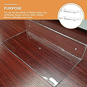 ULTECHNOVO 2Pcs Acrylic Floating Shelves Clear Wall Dispay Shelf Space Saving Wall Bookshelf Invisible Floating Organizer for Living Room Bedroom Home Office Transparent