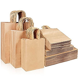mwellewm 140pcs Brown Paper Bags Gift Bags with Handles Bulk Assorted Sizes, Kraft Paper Bags Craft Bags for Small Business, Grocery Shopping Retail Bags, Birthday Party Favor Bags