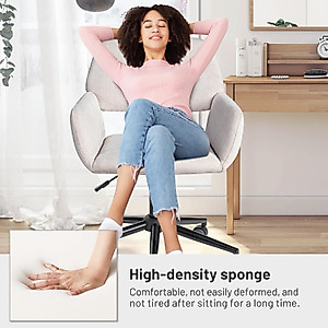 FurnitureR Home Office Chair, Mid Back Fabric Upholstered Vanity Desk Chairs with Rolling Wheels, Adjustable Study Chair Task Chair for Living Room, Bedroom, Small Spaces - Beige