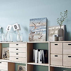 Beach Wall Art Bathroom Decor Ocean Theme Canvas Print Coastal Painting Perching Bird by The Sea Shore Abstract Seascape Picture Framed Artwork for Bedroom Living Room Office Ready to Hang 12x16inch