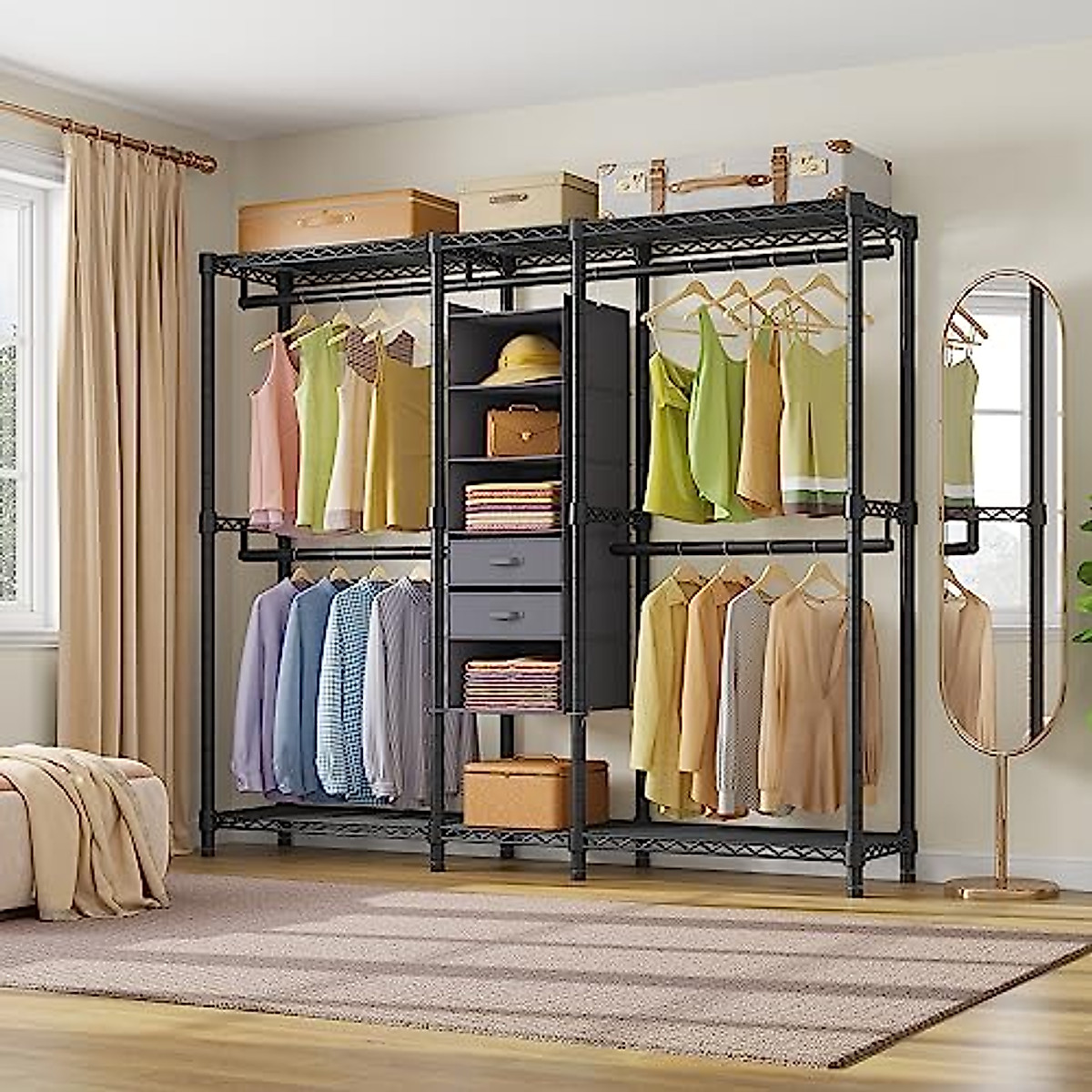 VIPEK V6E Heavy Duty Clothes Rack with 6-Shelf Hanging Closet Organizer, Portable Metal Clothing Rack Large Freestanding Closet Wardrobe for Bedroom, Max Load 780 LBS, Black