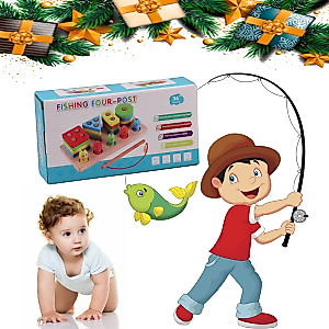 QYBZOKL Montessori Toys for 2 Year Old Boys Girls,Wooden Sorting & Stacking Toy, Magnetic Fishing Game for Toddlers,Preschool Educational Learning Toy for Kids Ages 3 4 5 6+, Birthday Gifts