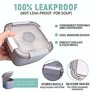 Ylebs 2 Pack Bento Box Adult Lunch Box,52-oz Salad Bowls,3 Compartment Tray with Salad Dressings Container,Used to Meal pre-prepare Food Fruit Snack,Leak Proof (Grey)