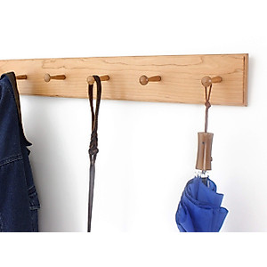 Solid Cherry Shaker Peg Rack 3.5" or 4.5" Extra Wide 23 to 59 Inches Long With 3 to 10 Pegs - 100% Made in the USA