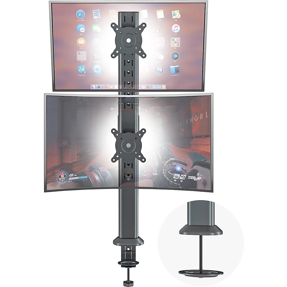 Hemudu Dual Monitor Articulating Desk Mount Arm Stand - Vertical Stack Screen Supports Two 13 to 34 Inch Computer Monitors with C Clamp